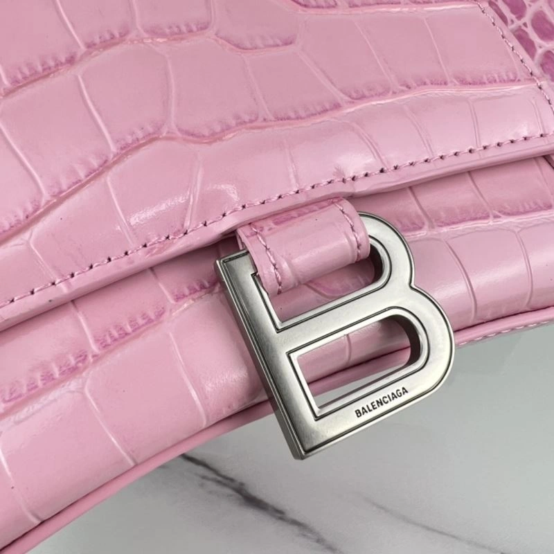Budget-friendly Balenciaga Hourglass Bag in Sakura Pink Crocodile with Silver Buckle