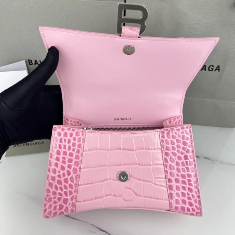 Budget-friendly Balenciaga Hourglass Bag in Sakura Pink Crocodile with Silver Buckle