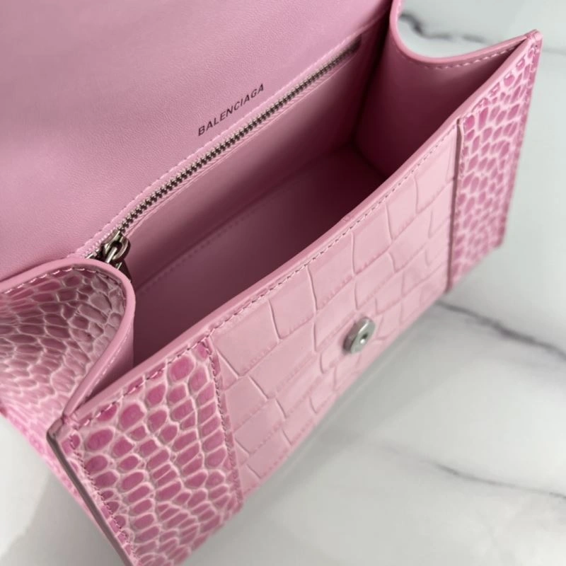 Budget-friendly Balenciaga Hourglass Bag in Sakura Pink Crocodile with Silver Buckle