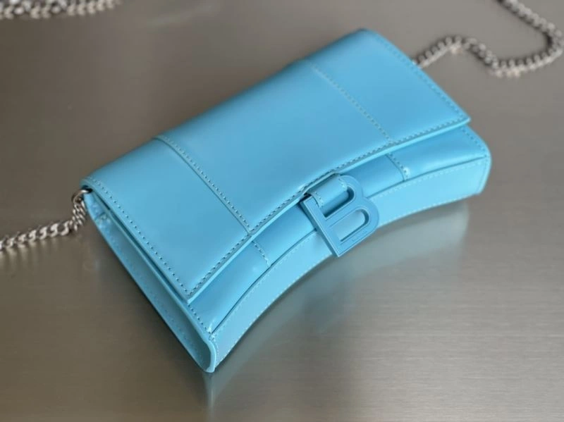 Authentic Balenciaga Hourglass Chain Bag in Plain Sky Blue with Buckle
