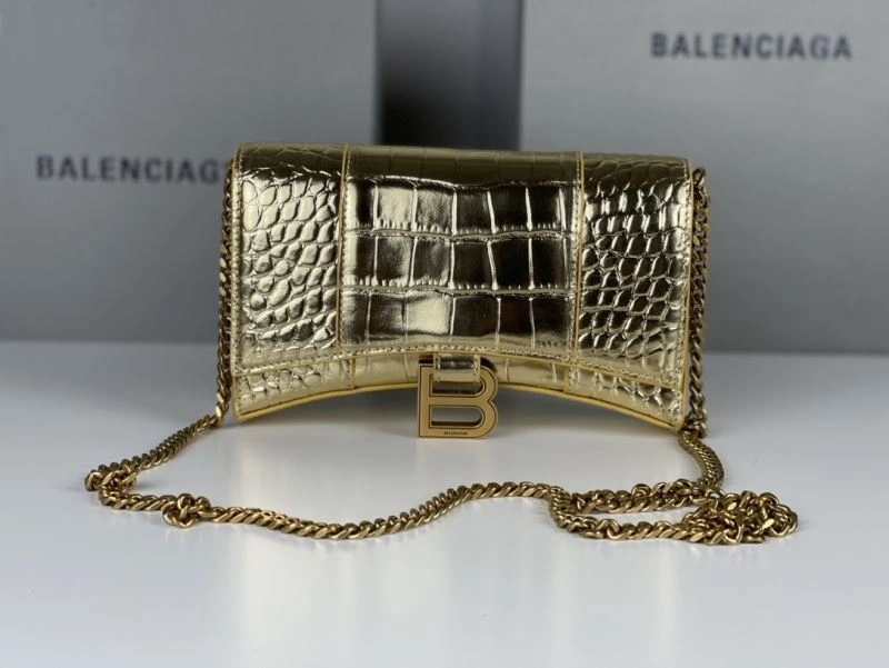 Balenciaga Hourglass Chain Bag with Crocodile Pattern and Gold Buckle