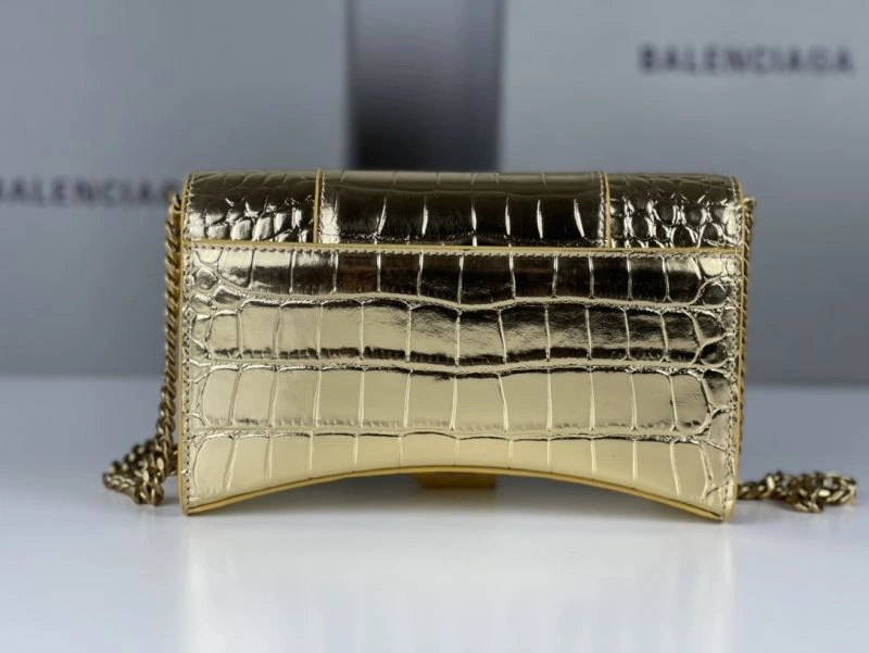Original Balenciaga Hourglass Chain Bag with Crocodile Pattern and Gold Buckle