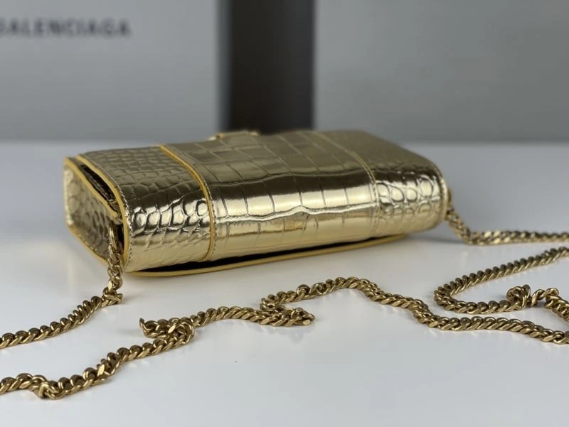 Original Balenciaga Hourglass Chain Bag with Crocodile Pattern and Gold Buckle