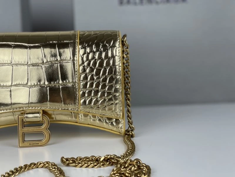 Original Balenciaga Hourglass Chain Bag with Crocodile Pattern and Gold Buckle