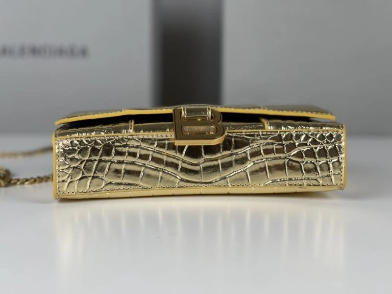 Original Balenciaga Hourglass Chain Bag with Crocodile Pattern and Gold Buckle