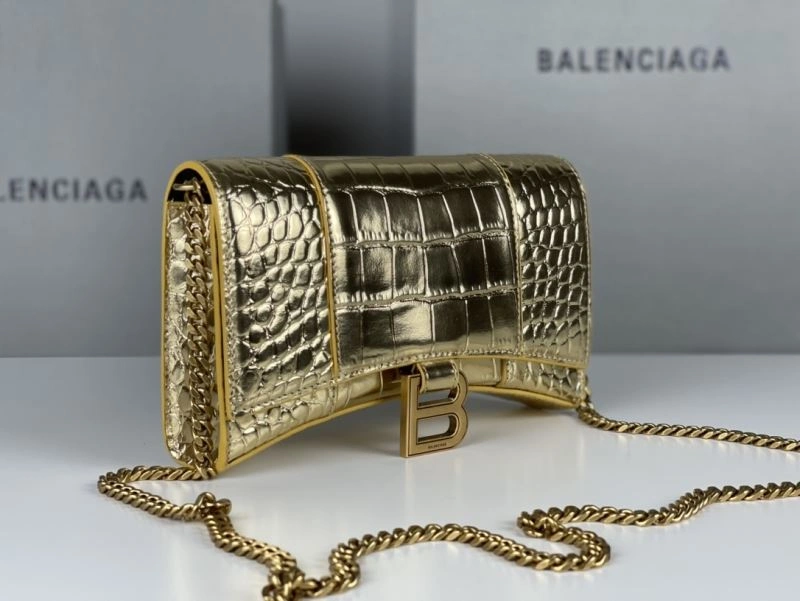 Original Balenciaga Hourglass Chain Bag with Crocodile Pattern and Gold Buckle