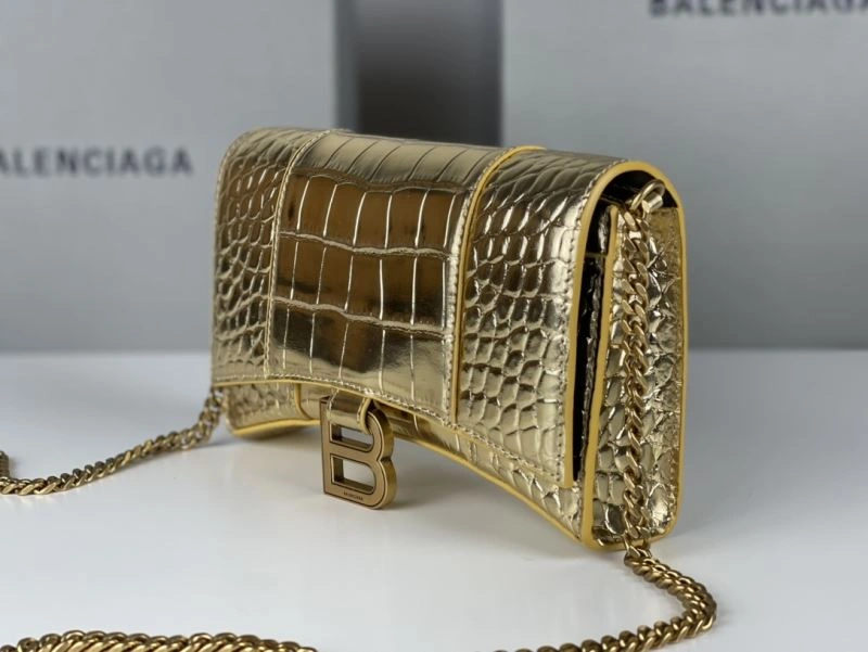 Original Balenciaga Hourglass Chain Bag with Crocodile Pattern and Gold Buckle