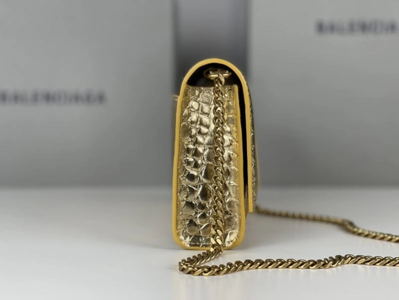 Original Balenciaga Hourglass Chain Bag with Crocodile Pattern and Gold Buckle