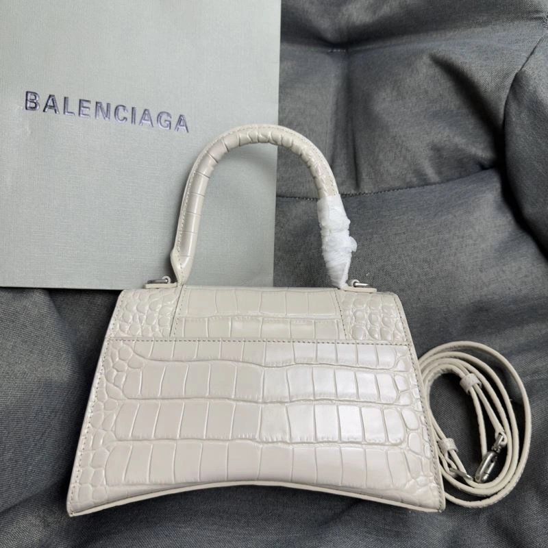 Economical Balenciaga Hourglass Croc-Pattern Bag with Silver Buckle