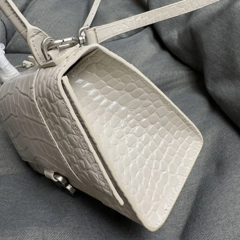 Economical Balenciaga Hourglass Croc-Pattern Bag with Silver Buckle
