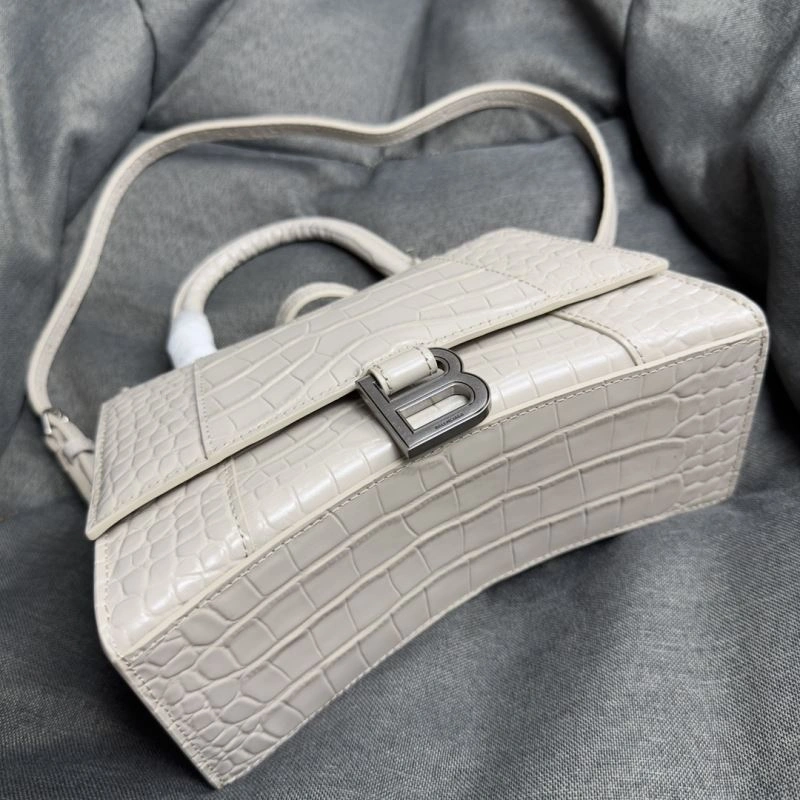 Economical Balenciaga Hourglass Croc-Pattern Bag with Silver Buckle