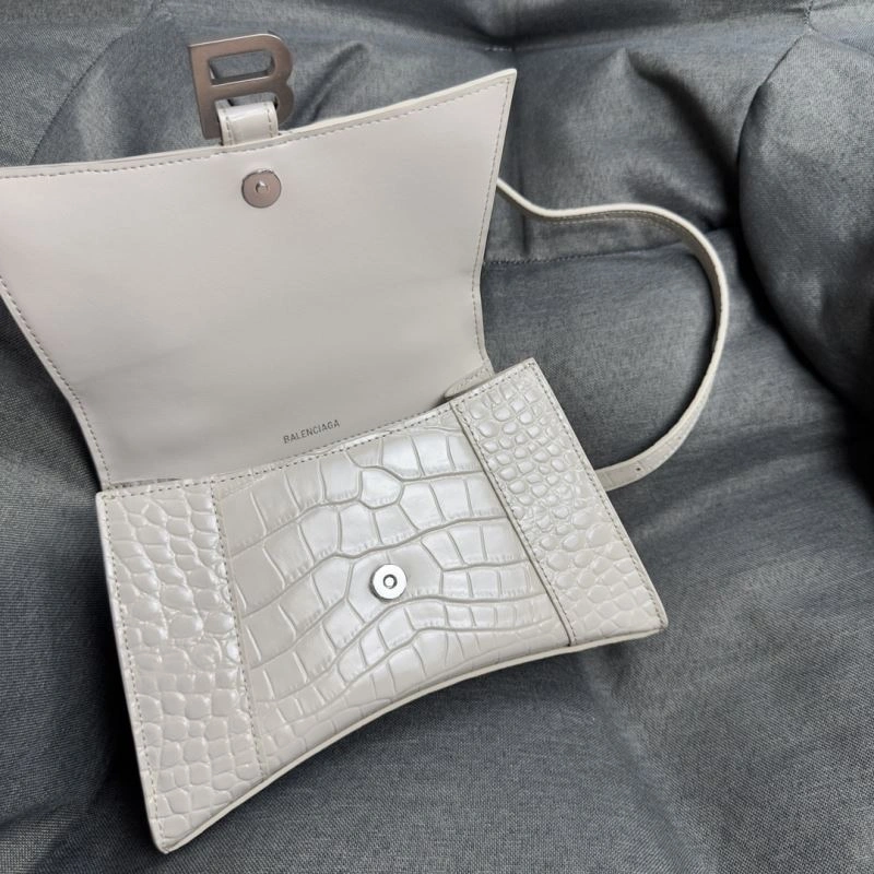 Economical Balenciaga Hourglass Croc-Pattern Bag with Silver Buckle