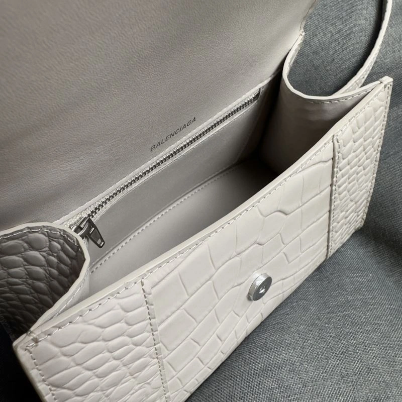 Economical Balenciaga Hourglass Croc-Pattern Bag with Silver Buckle