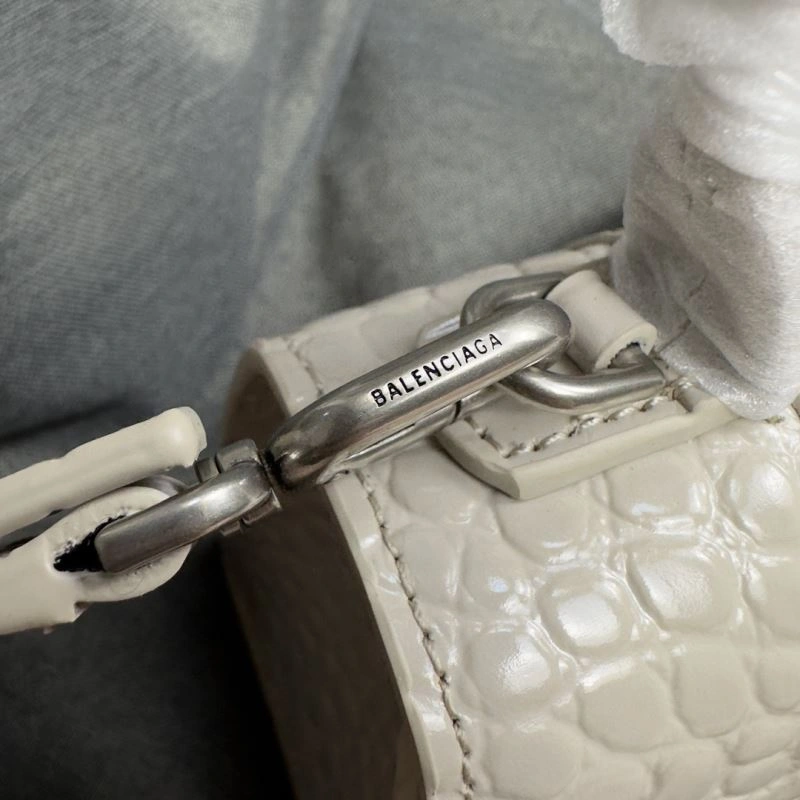 Economical Balenciaga Hourglass Croc-Pattern Bag with Silver Buckle
