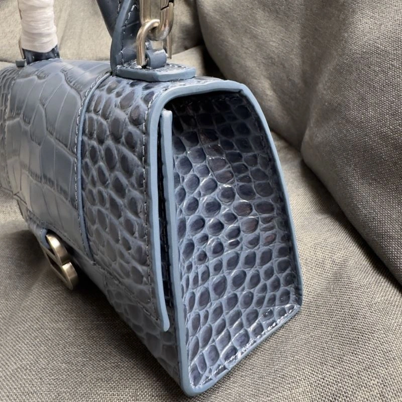 Accurate model Balenciaga Hourglass Croc XS Bag - Gray-Blue Silver Buckle
