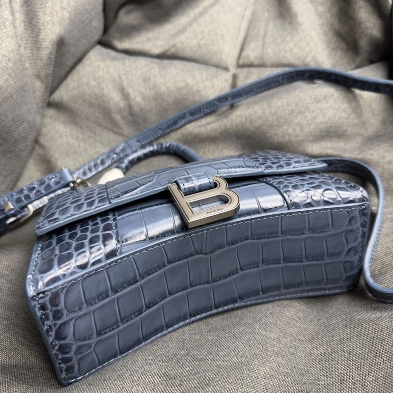 Accurate model Balenciaga Hourglass Croc XS Bag - Gray-Blue Silver Buckle