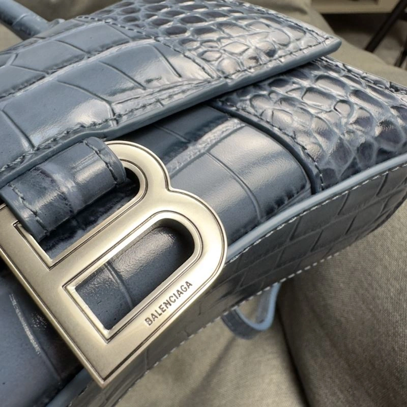 Accurate model Balenciaga Hourglass Croc XS Bag - Gray-Blue Silver Buckle