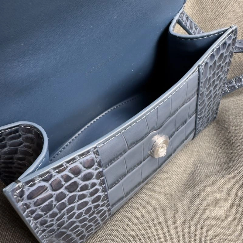 Accurate model Balenciaga Hourglass Croc XS Bag - Gray-Blue Silver Buckle