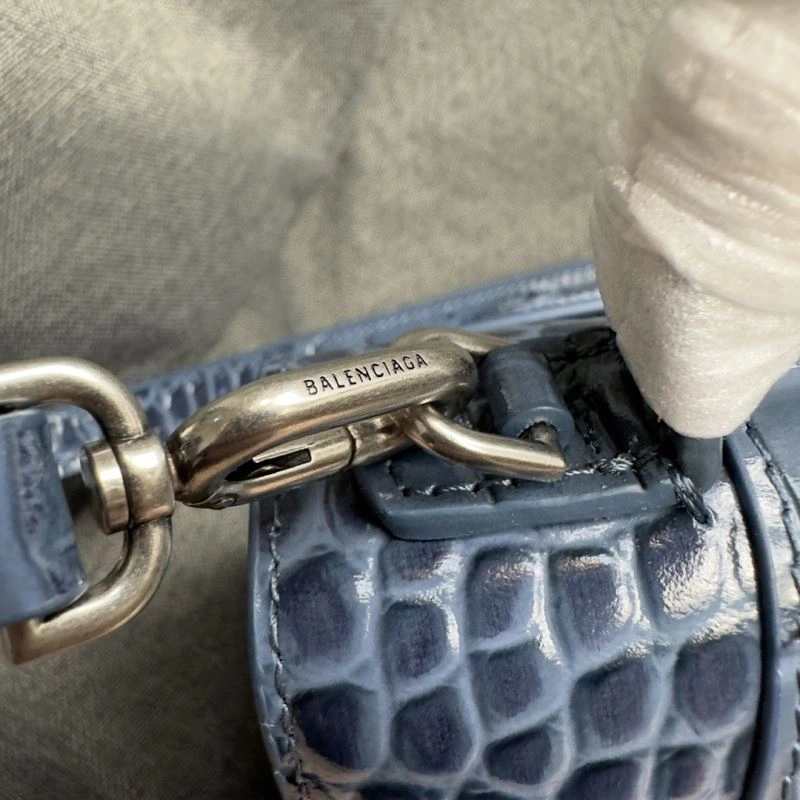 Accurate model Balenciaga Hourglass Croc XS Bag - Gray-Blue Silver Buckle