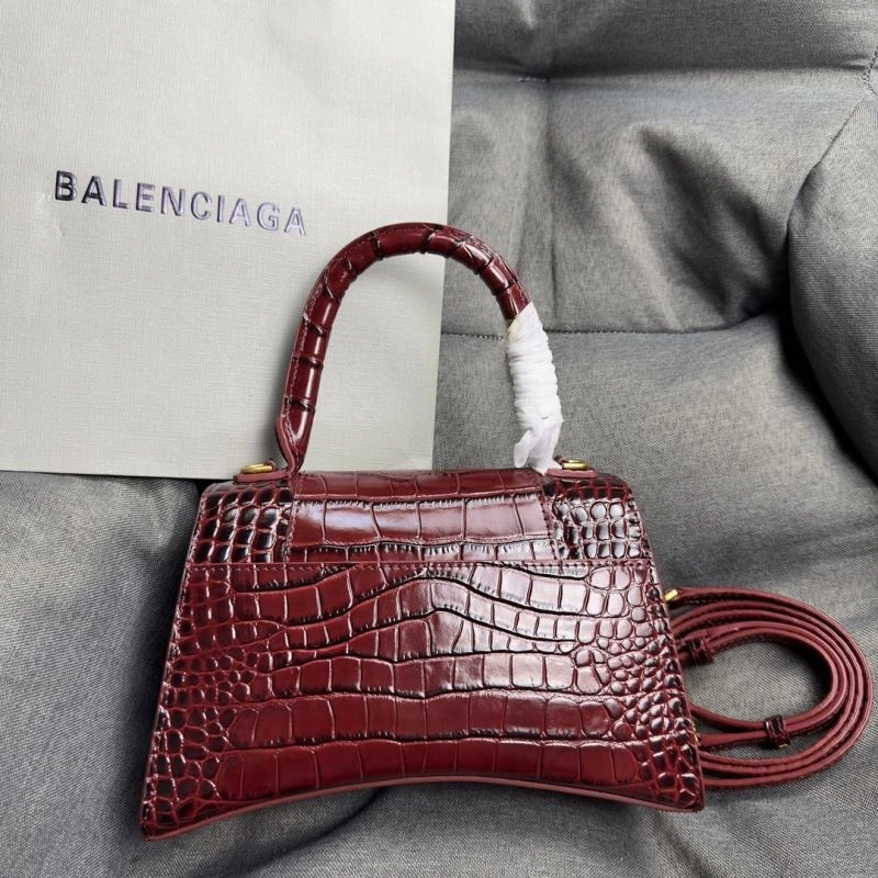 Indistinguishable Balenciaga Hourglass Crocodile Bag in Burgundy with Gold Buckle