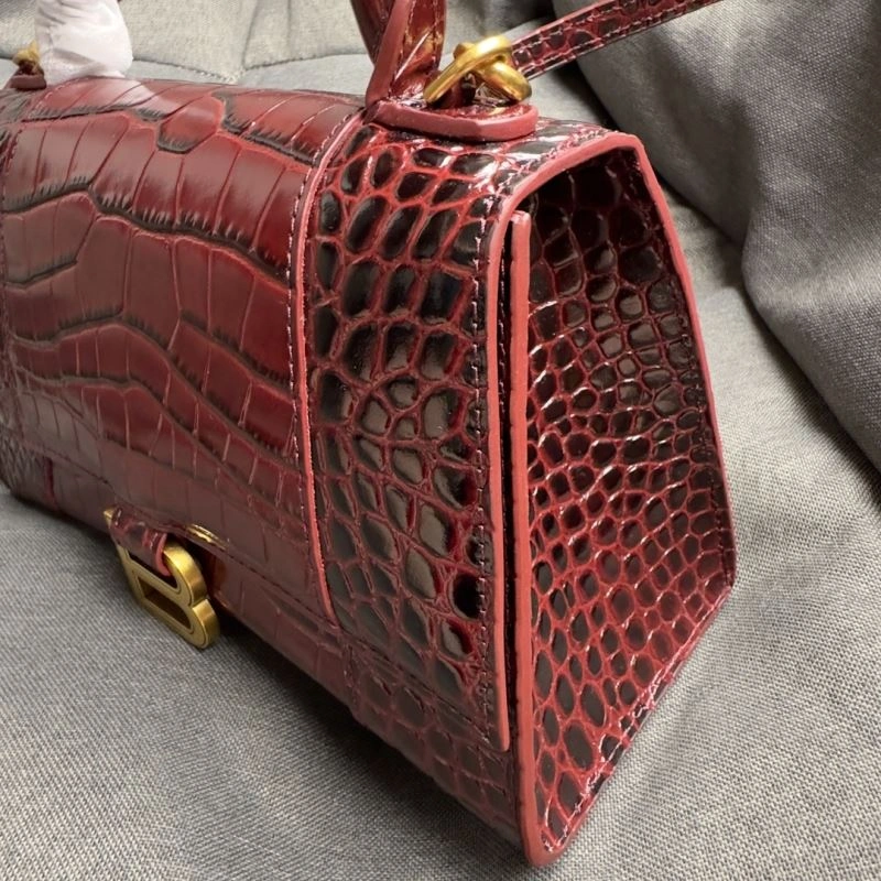 Indistinguishable Balenciaga Hourglass Crocodile Bag in Burgundy with Gold Buckle