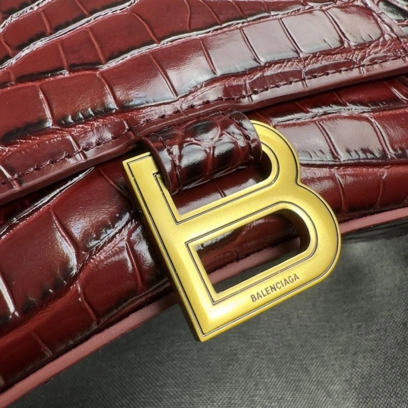 Indistinguishable Balenciaga Hourglass Crocodile Bag in Burgundy with Gold Buckle