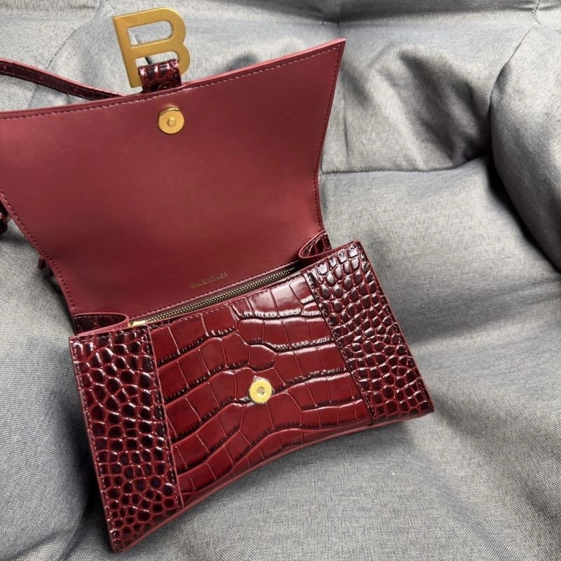 Indistinguishable Balenciaga Hourglass Crocodile Bag in Burgundy with Gold Buckle