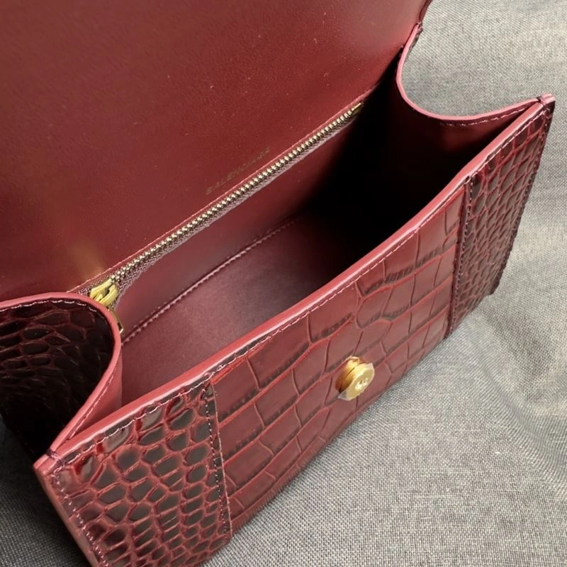 Indistinguishable Balenciaga Hourglass Crocodile Bag in Burgundy with Gold Buckle