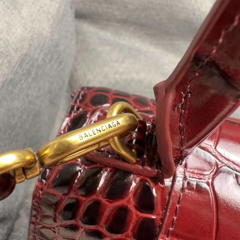 Indistinguishable Balenciaga Hourglass Crocodile Bag in Burgundy with Gold Buckle