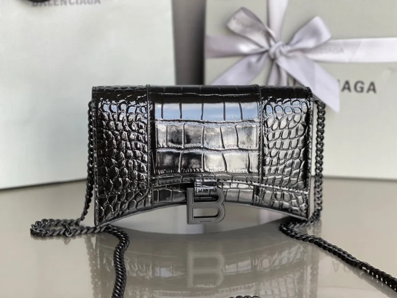 Balenciaga Hourglass Crocodile Black Buckle Chain Bag