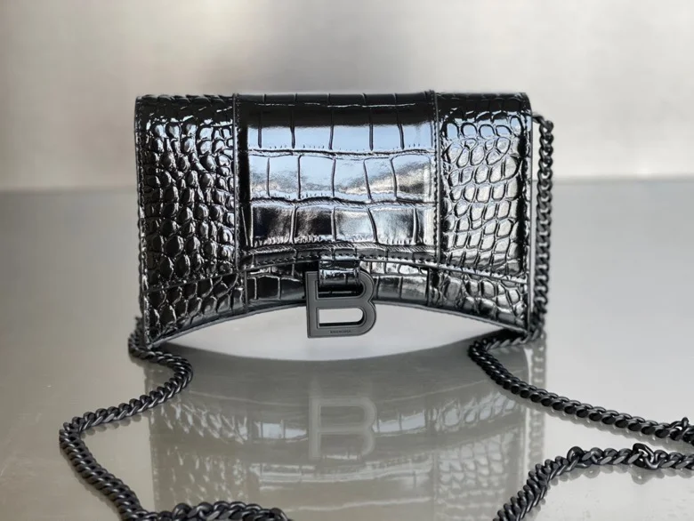 Inexpensive Balenciaga Hourglass Crocodile Black Buckle Chain Bag
