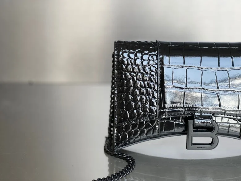 Inexpensive Balenciaga Hourglass Crocodile Black Buckle Chain Bag
