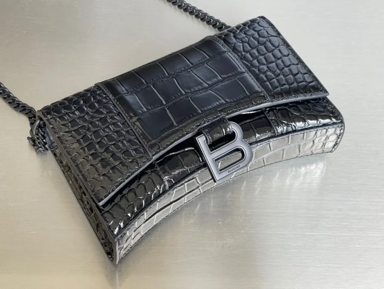 Inexpensive Balenciaga Hourglass Crocodile Black Buckle Chain Bag