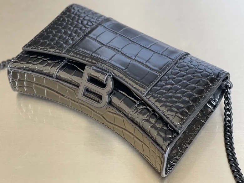Inexpensive Balenciaga Hourglass Crocodile Black Buckle Chain Bag