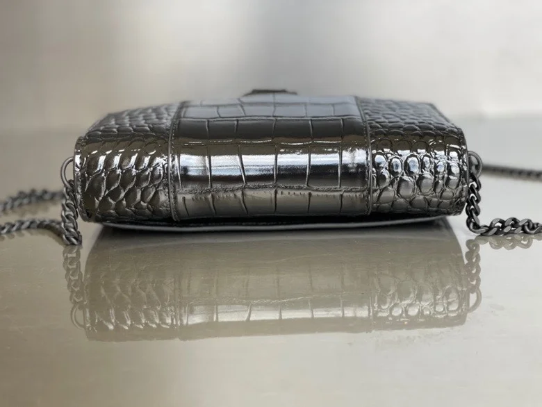 Inexpensive Balenciaga Hourglass Crocodile Black Buckle Chain Bag