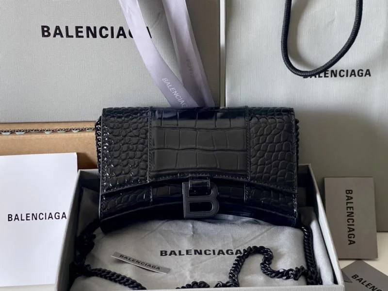 Inexpensive Balenciaga Hourglass Crocodile Black Buckle Chain Bag