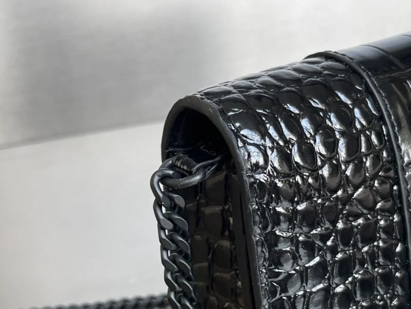 Inexpensive Balenciaga Hourglass Crocodile Black Buckle Chain Bag