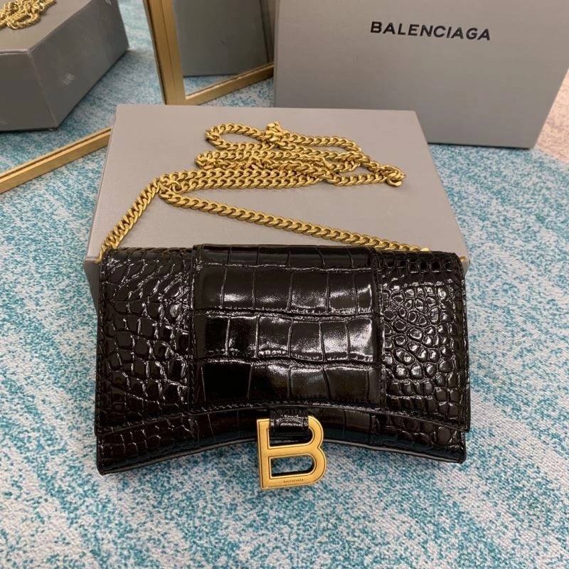 Balenciaga Hourglass Crocodile Chain Bag in Black Gold