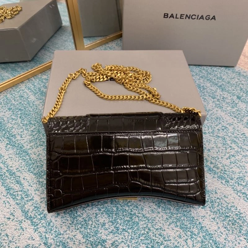 Brand-original Balenciaga Hourglass Crocodile Chain Bag in Black Gold