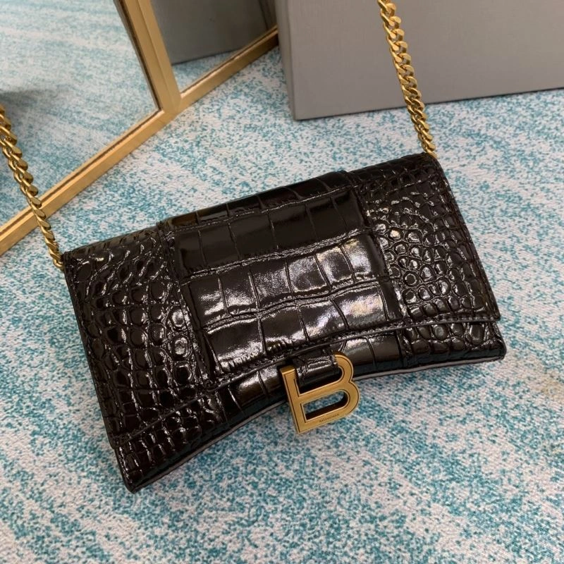 Brand-original Balenciaga Hourglass Crocodile Chain Bag in Black Gold