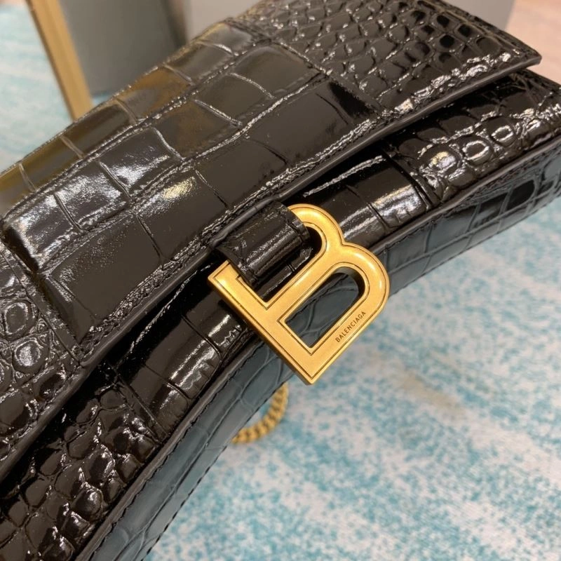 Brand-original Balenciaga Hourglass Crocodile Chain Bag in Black Gold