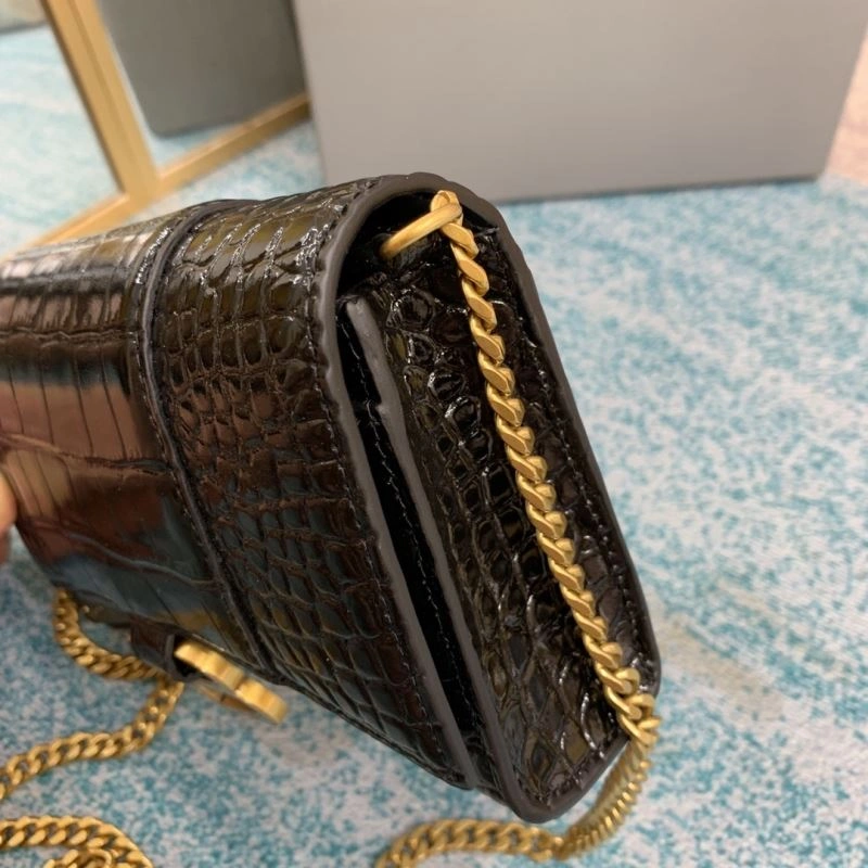 Brand-original Balenciaga Hourglass Crocodile Chain Bag in Black Gold