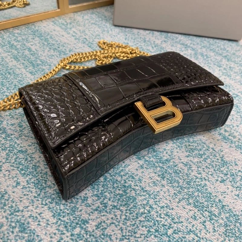 Brand-original Balenciaga Hourglass Crocodile Chain Bag in Black Gold