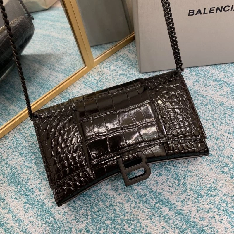Authentic Balenciaga Hourglass Crocodile Chain Bag with B-Pull Tab