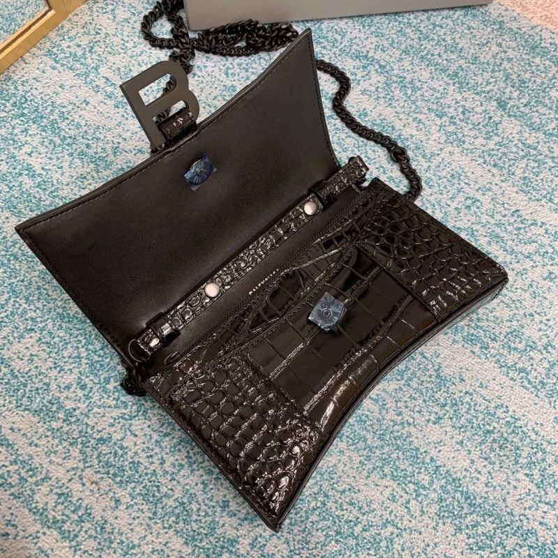Authentic Balenciaga Hourglass Crocodile Chain Bag with B-Pull Tab