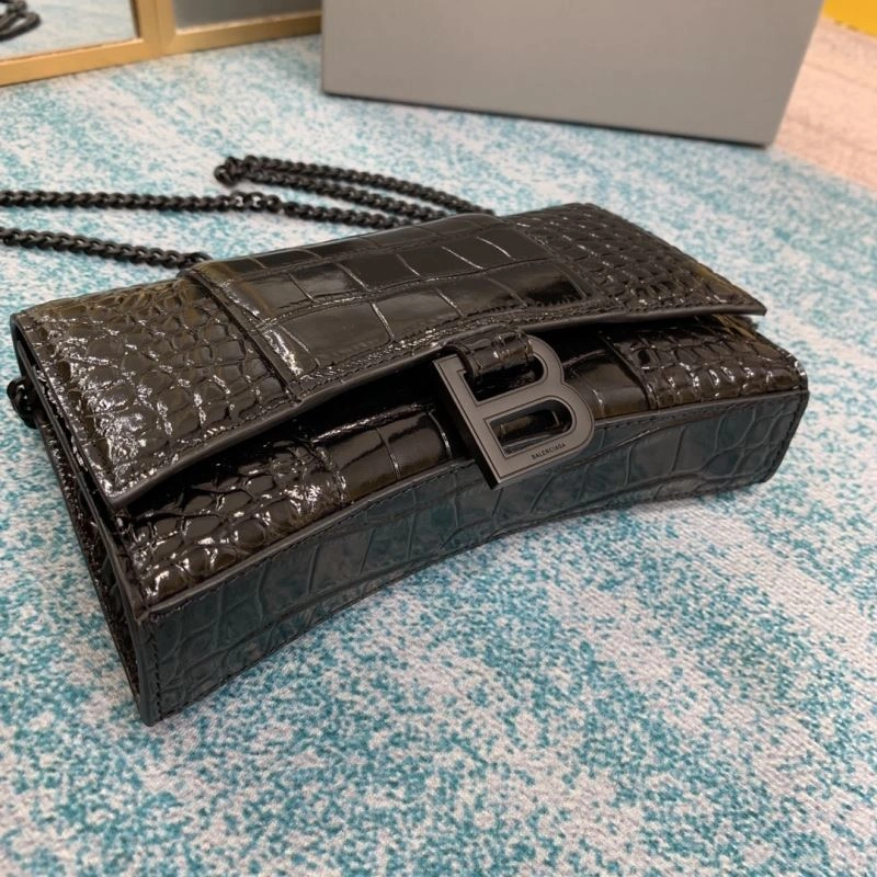 Authentic Balenciaga Hourglass Crocodile Chain Bag with B-Pull Tab