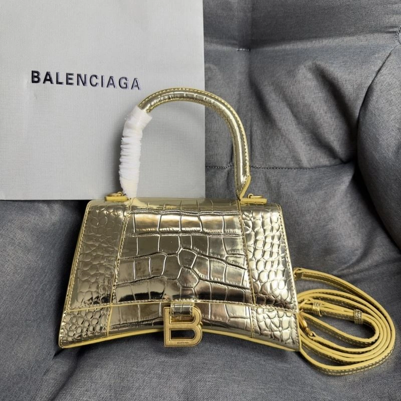 Balenciaga Hourglass Crocodile Moon Bag with Gold Buckle