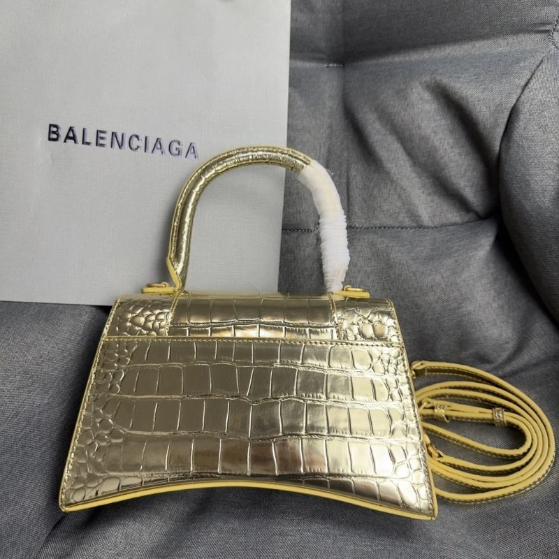 Exact replica Balenciaga Hourglass Crocodile Moon Bag with Gold Buckle