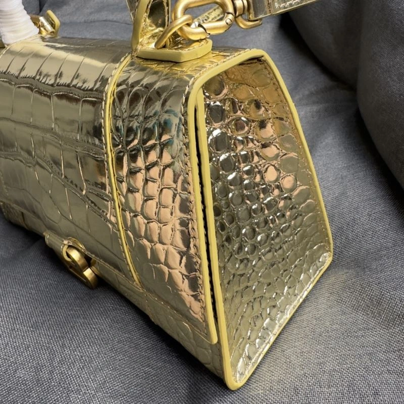 Exact replica Balenciaga Hourglass Crocodile Moon Bag with Gold Buckle