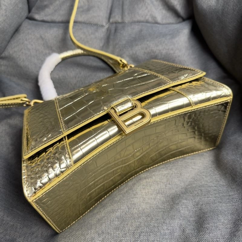 Exact replica Balenciaga Hourglass Crocodile Moon Bag with Gold Buckle